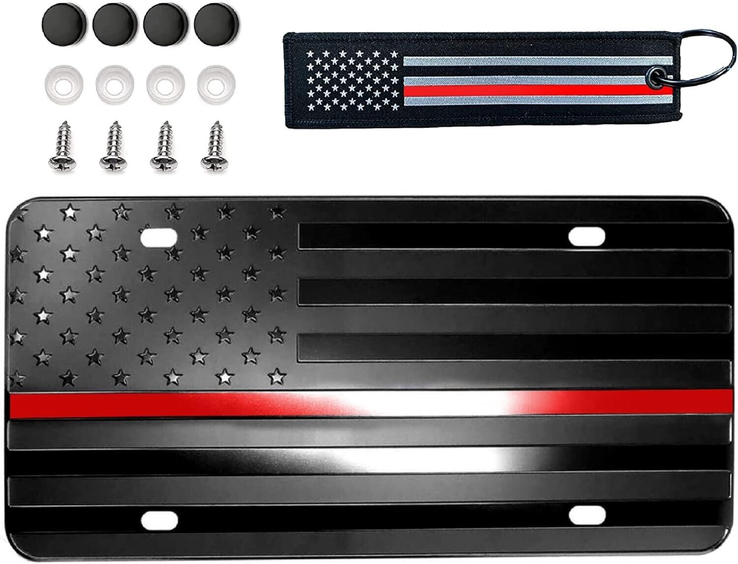 Thin Red Line Black American Flag License Plate Firefighter Aluminum ...