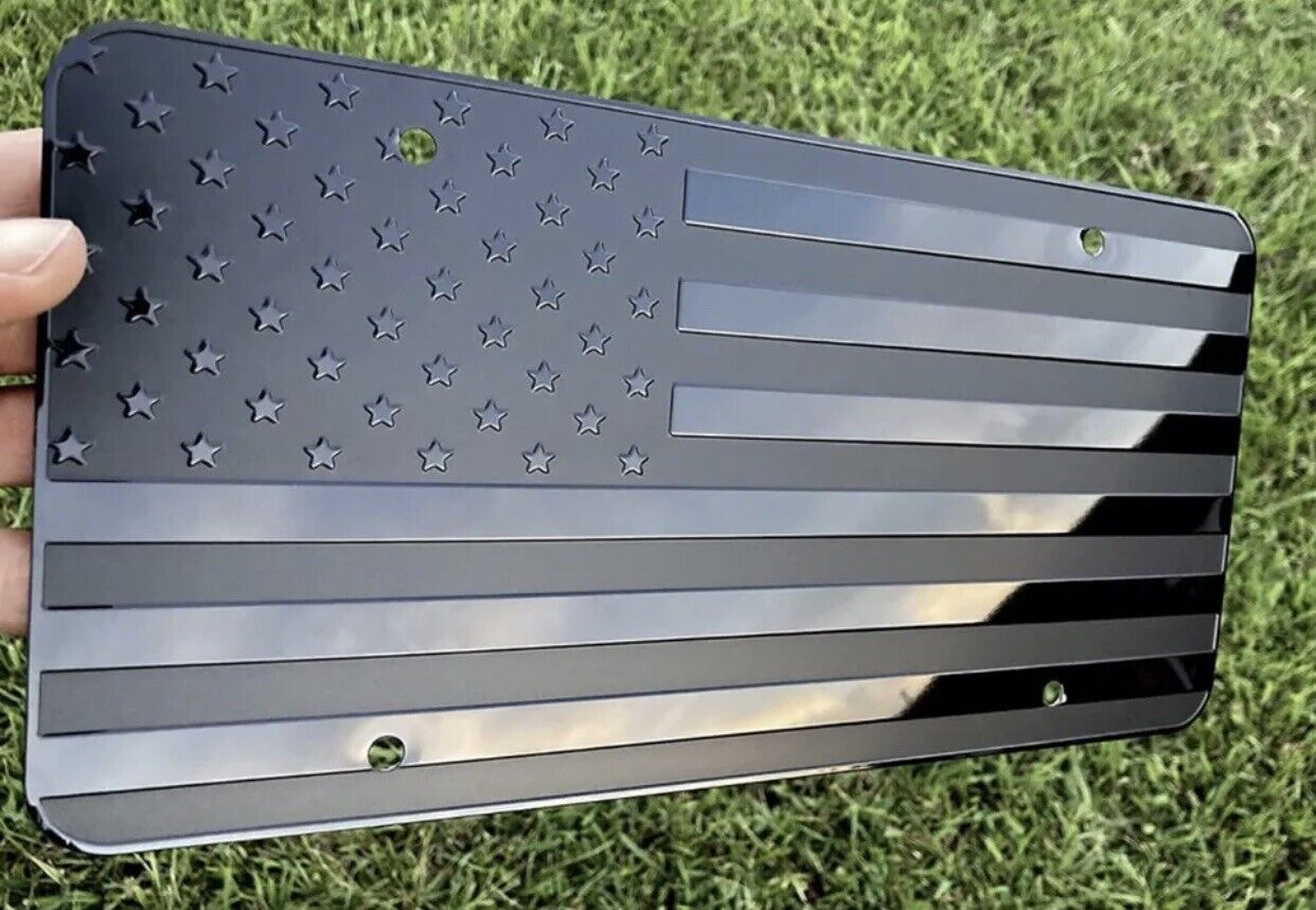 American Flag License Plate Matte Black USA Aluminum Tactical With ...