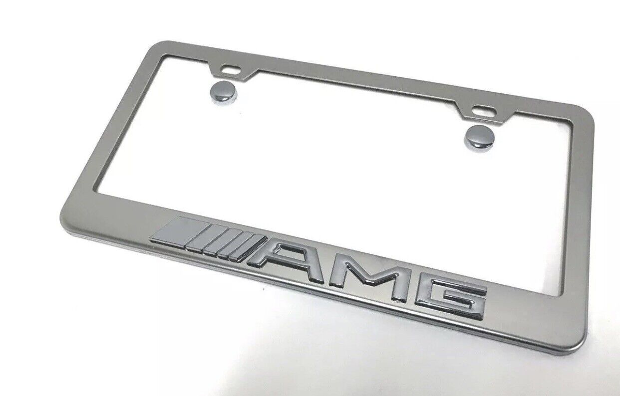 (1) 3D ////AMG Emblem Logo STAINLESS STEEL Chrome License Plate Frame ...