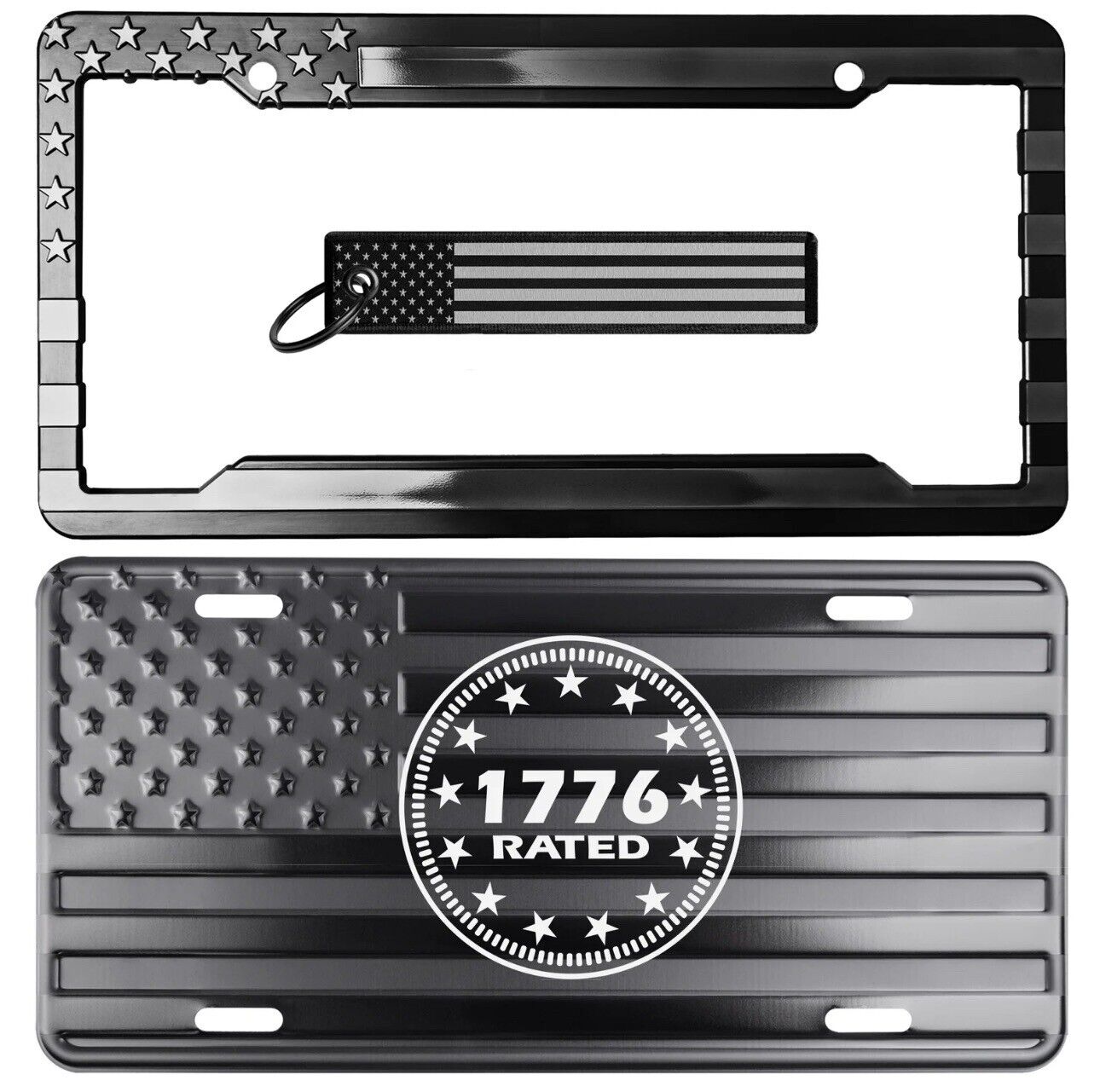 Rated 1776 embossed american flag license plate & 3D Frame Key Chain ...