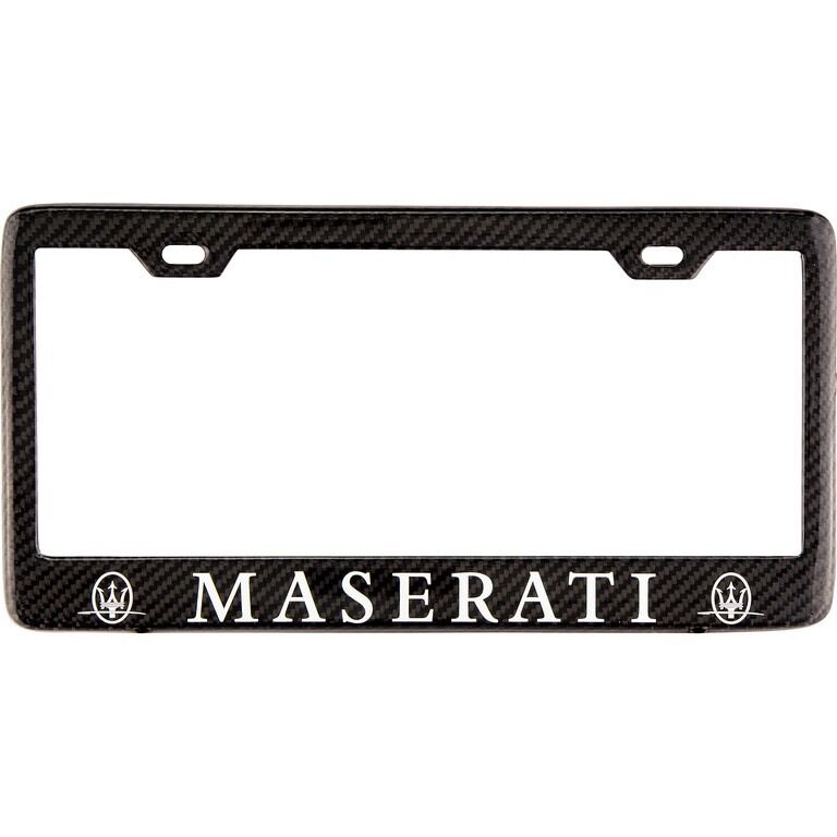 Maserati White Lettering Real Carbon Fiber License Plate Frame