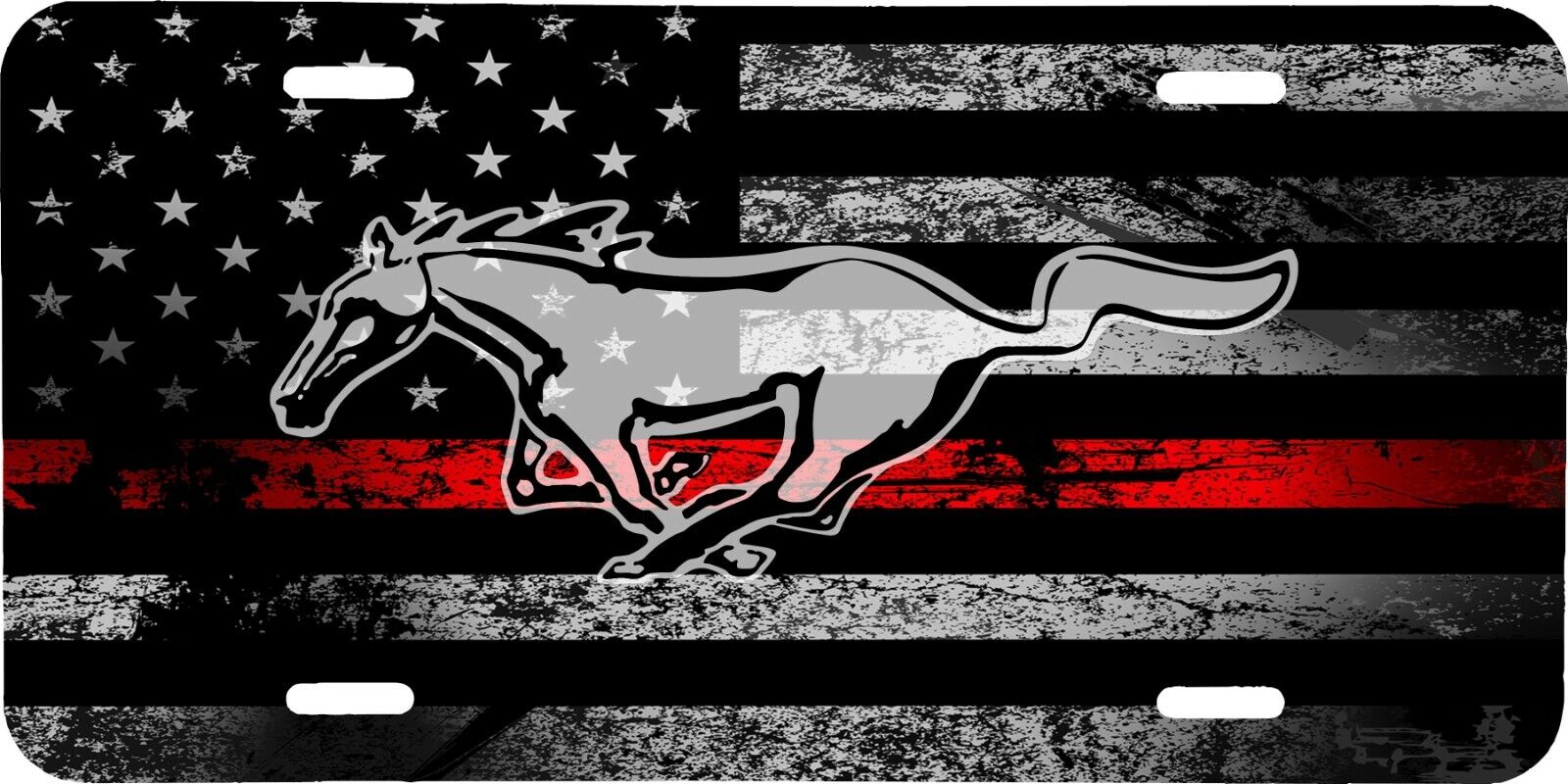THIN RED FLAG AMERICAN FLAG MUSTANG LOGO VEHICLE FIRE LICENSE PLATE FR ...