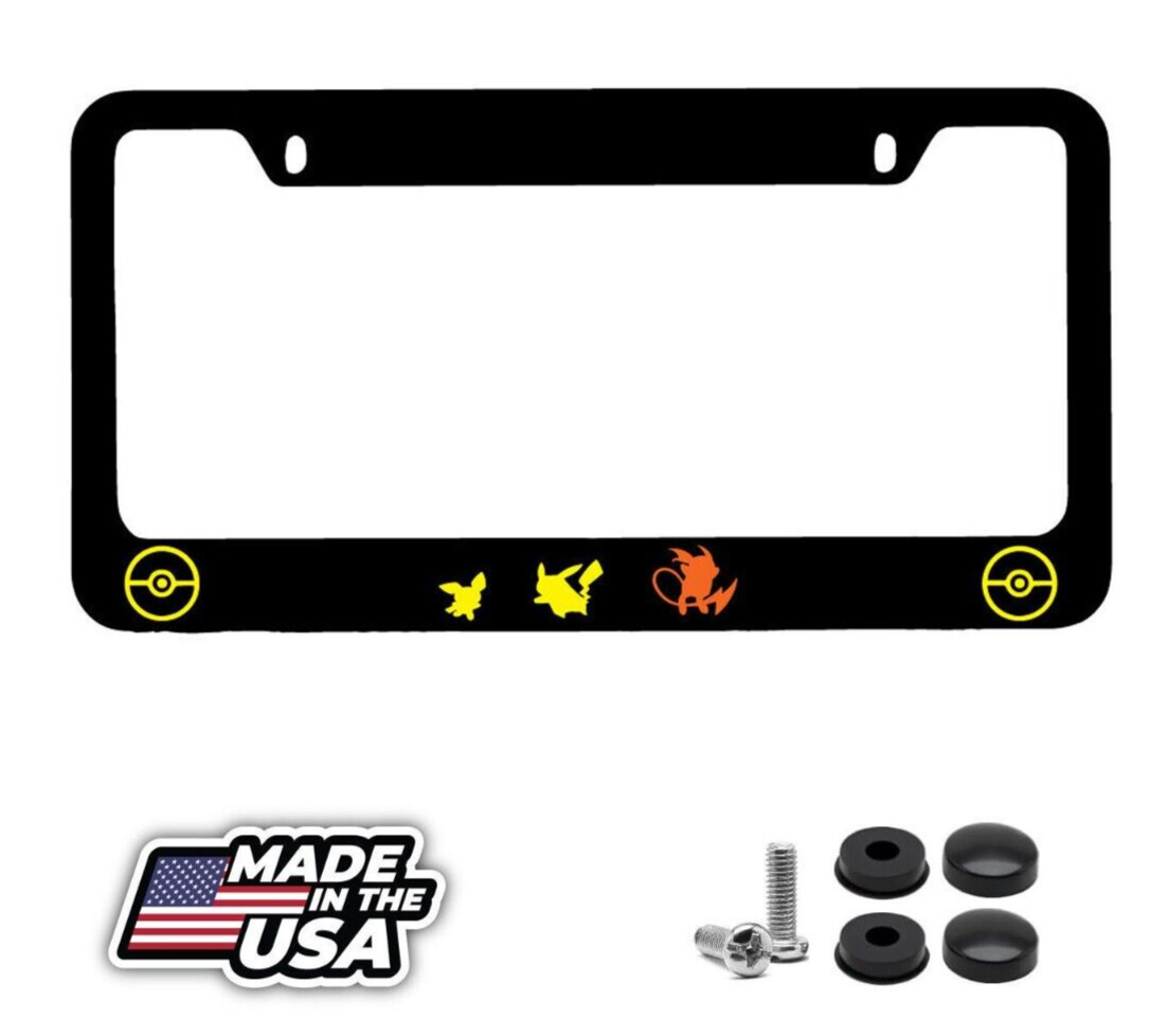 Pikachu Bottom Black Metal License Frame Pokemon – License Plate Frame
