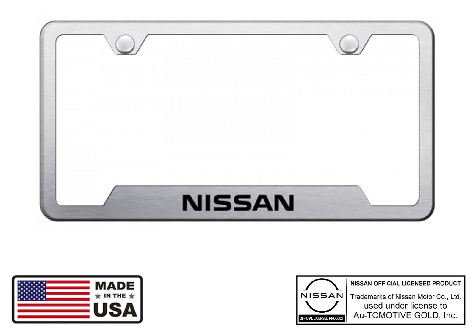 Nissan Logo Brushed Stainless Notched License Plate Frame Official Licensed