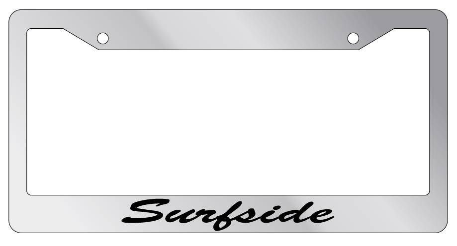 Chrome METAL License Plate Frame Surfside Cursive Auto Accessory Mod ...