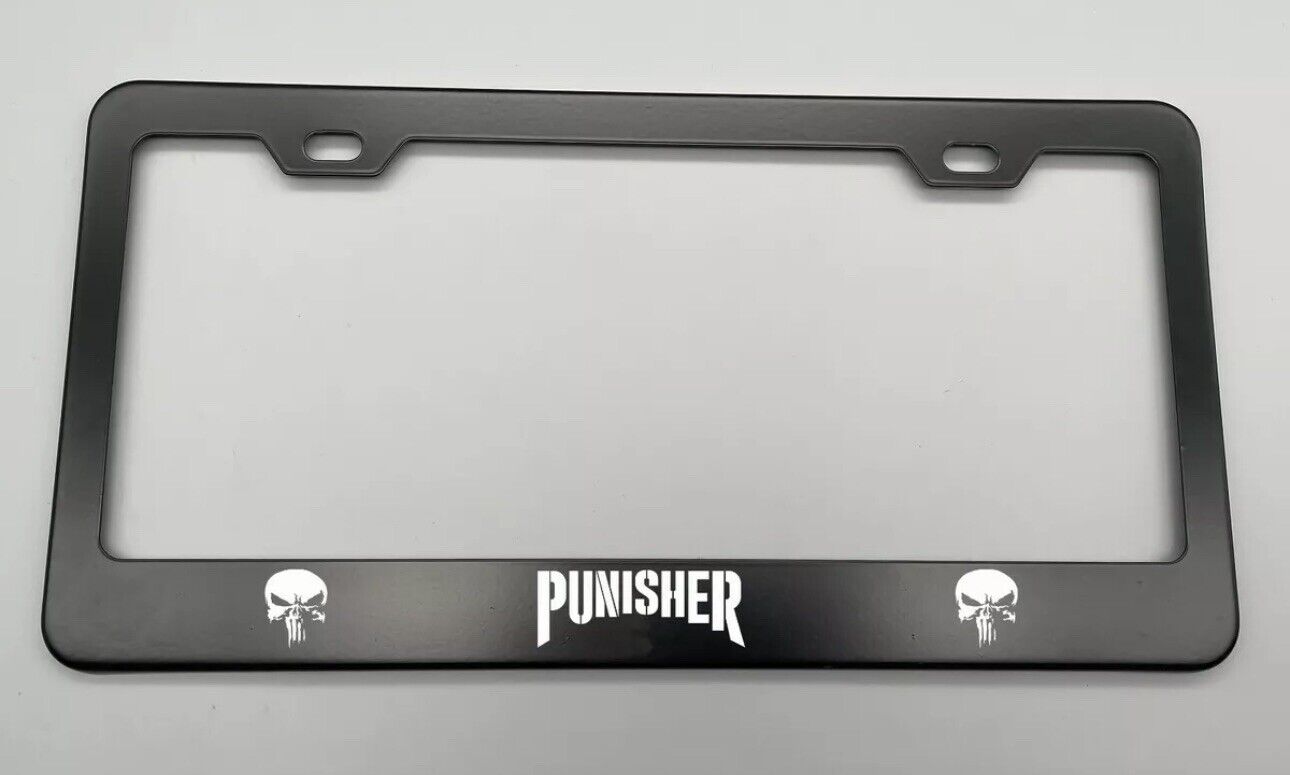 Laser Engraved Punisher logo Black License Plate Frame Stainless Steel fit