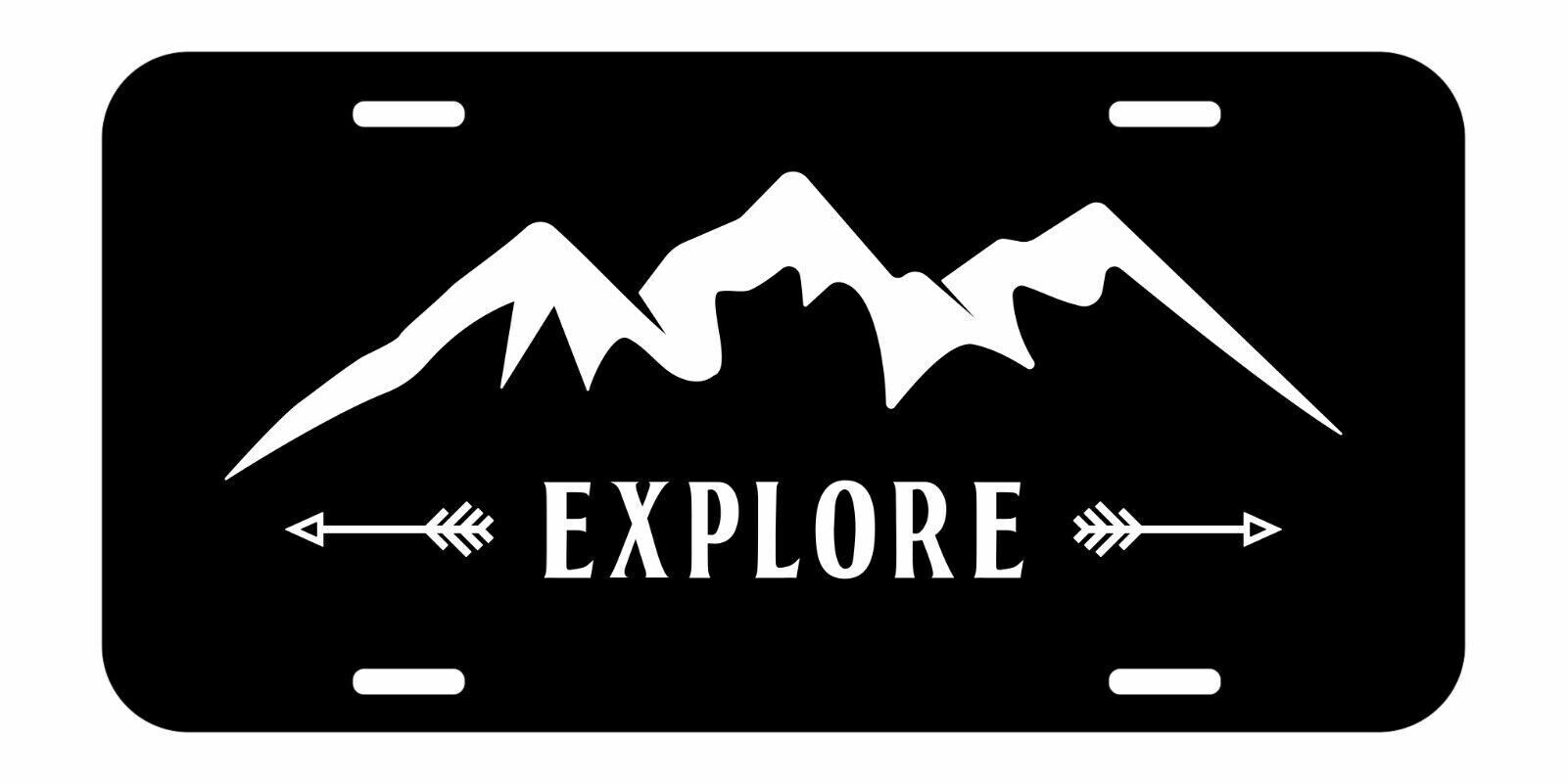 Adventure Awaits Explore Camping Mountains Metal Black License Plate ...