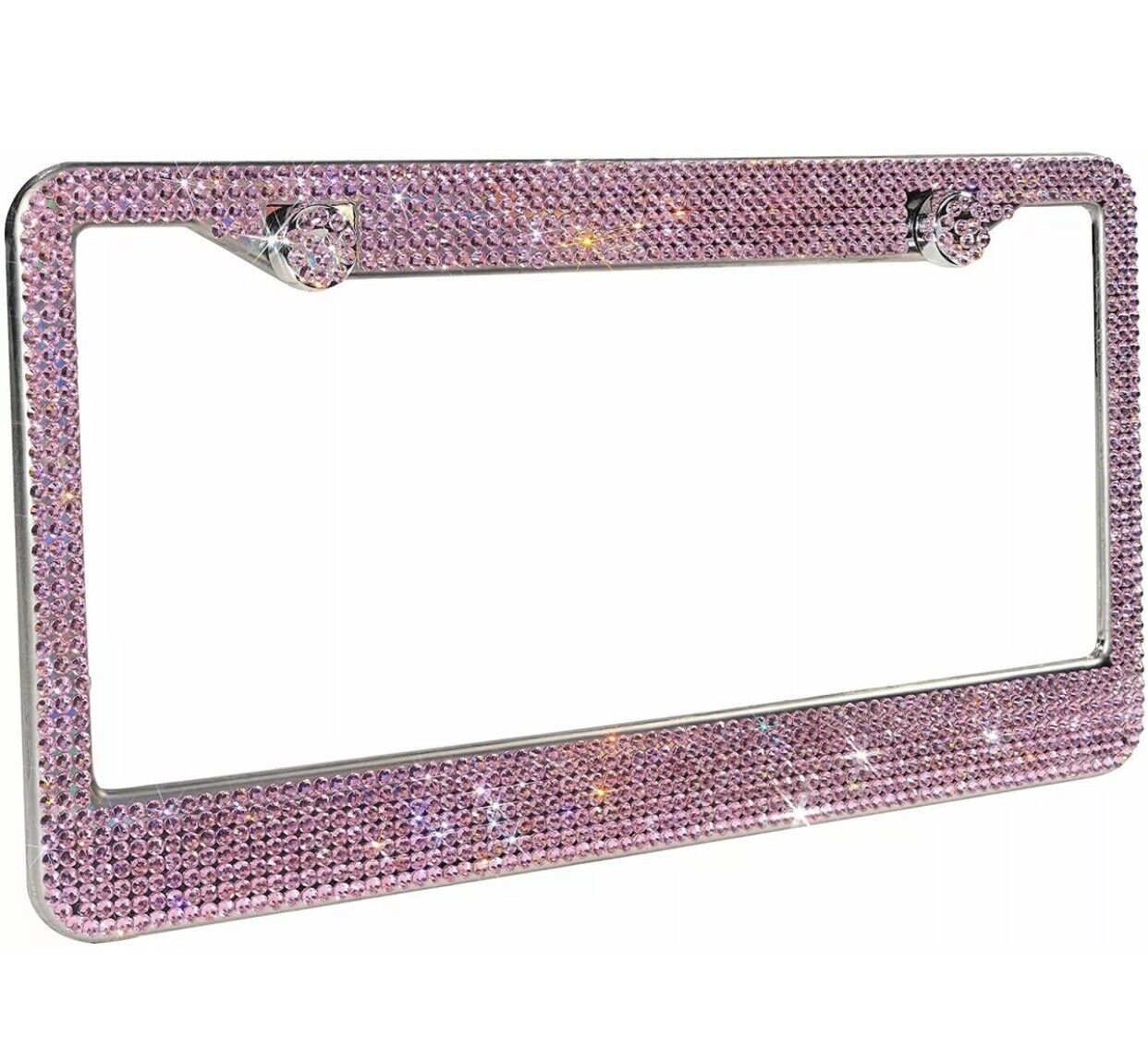 1 LUX PINK Diamond CRYSTAL License Plate Frame Caps Made with Swarovski ...