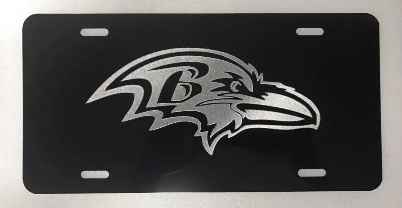 True Engraved Baltimore Ravens Car Tag Diamond Etched Black Metal ...