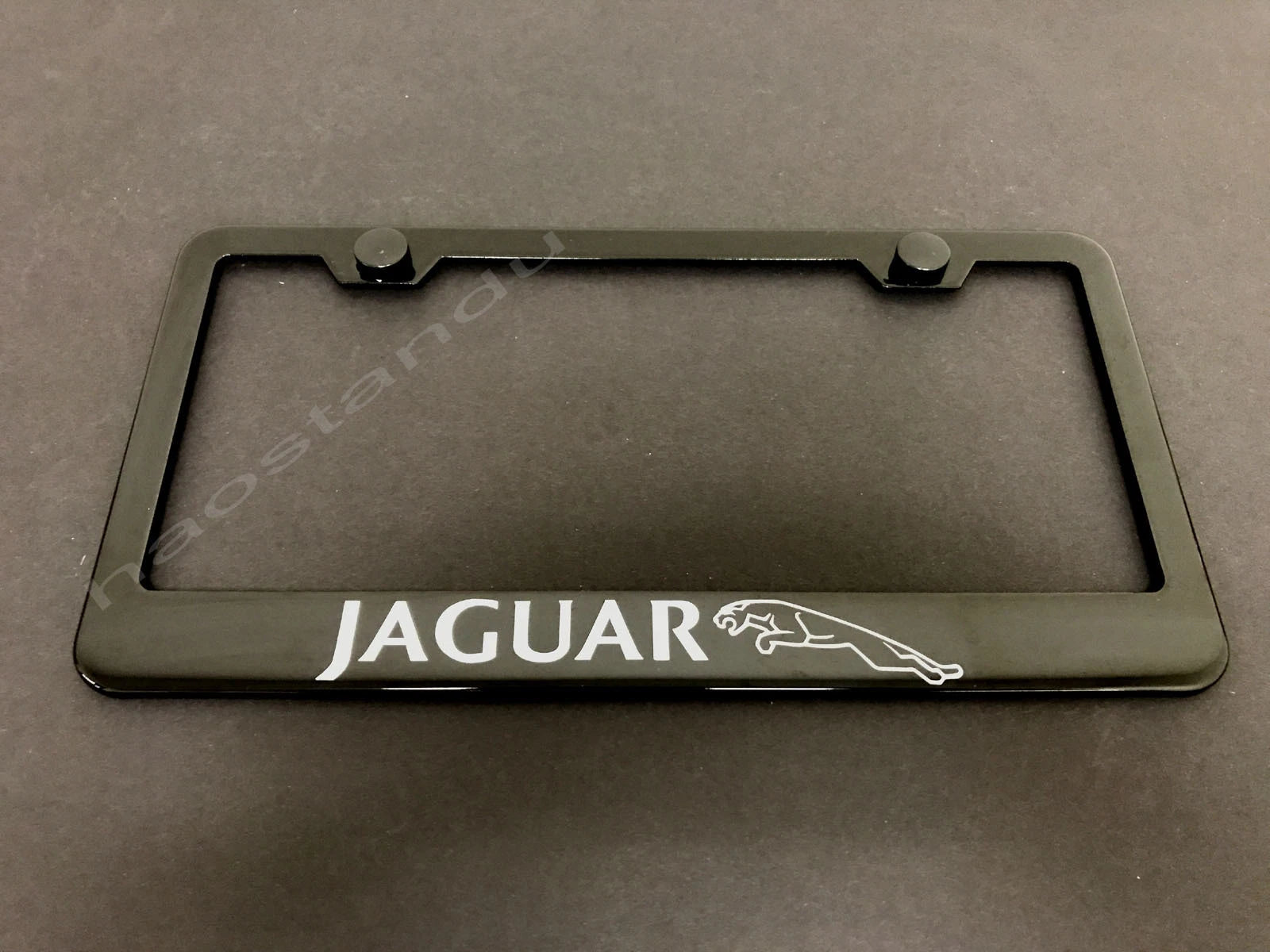 1x Jaguar LL BLACK Stainless Metal License Plate Frame + Screw Caps L ...