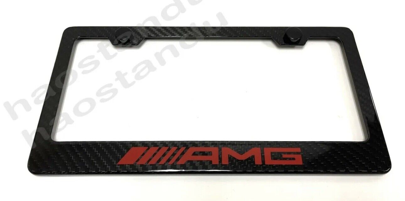 1x Red AMG Real 3K TwillWeave CARBON FIBER License Plate Frame Holder ...