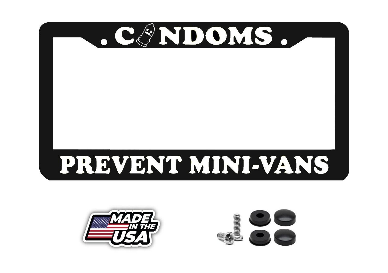 Condoms Prevent Mini-vans License Plate Frame - Funny JDM Black Frame