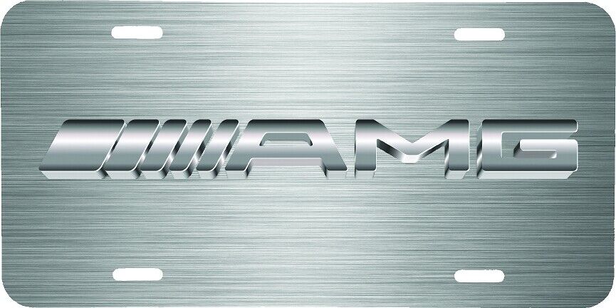 GLOSS CLEAR COAT MERCEDES AMG LOGO BRUSHED STEEL LOOK VEHICLE LICENSE ...