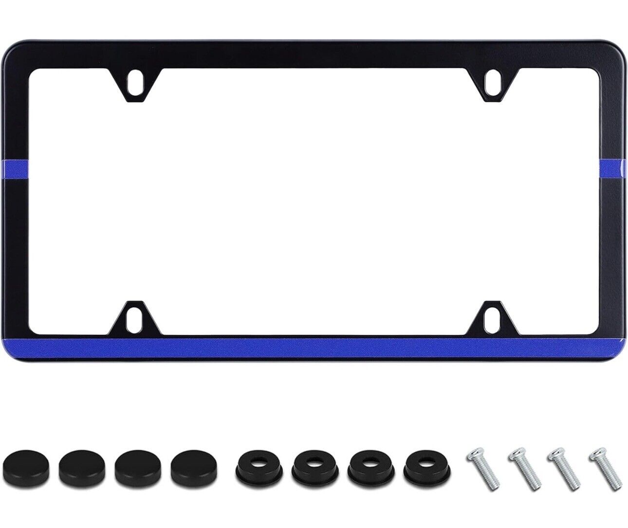 Blue Thin Line Black Stainless Steel Slim License Plate Frame