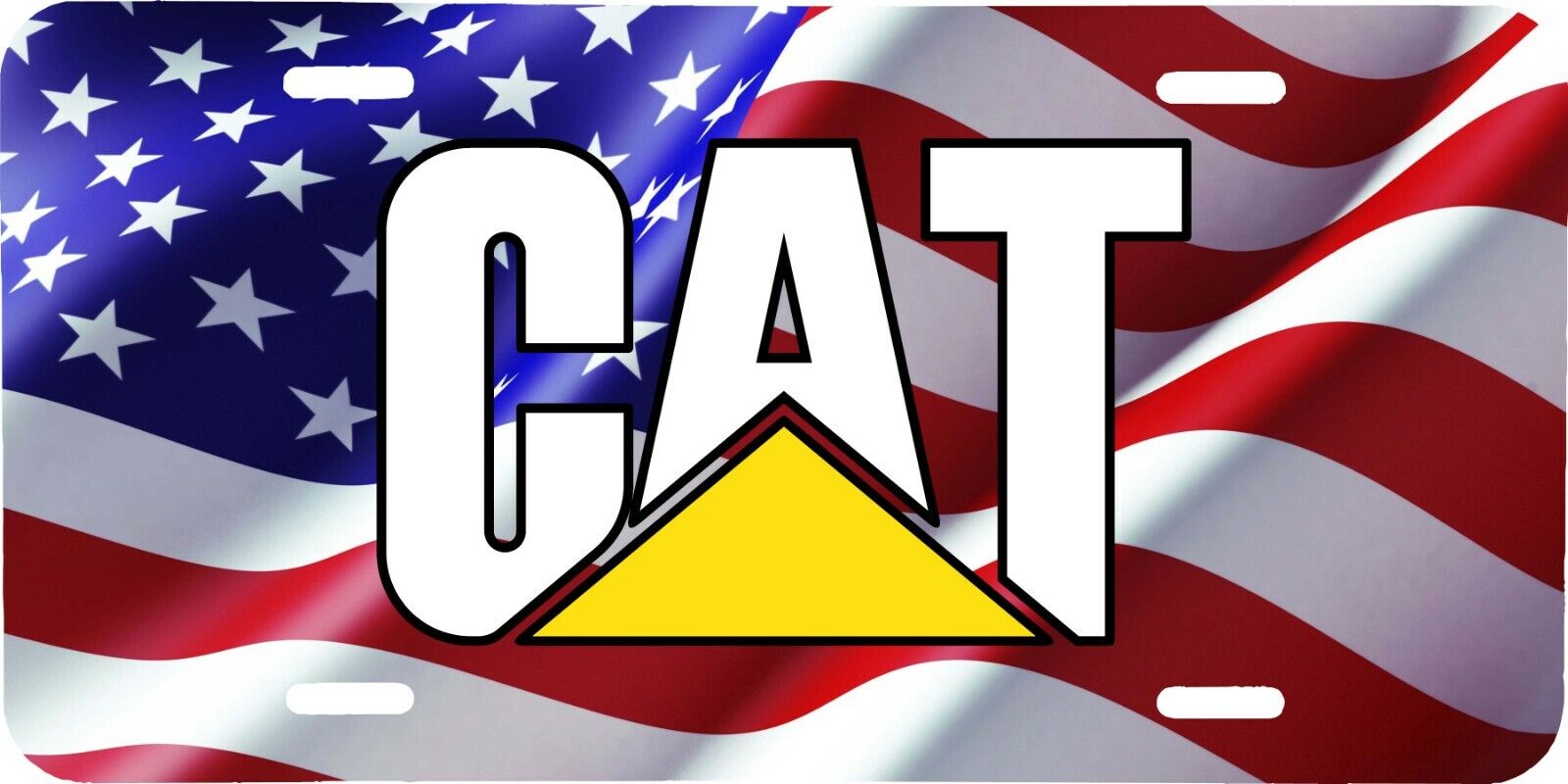 CAT CATERPILLAR WAVING AMERICAN FLAG LICENSE PLATE TRUCK TRACTOR TAG ...