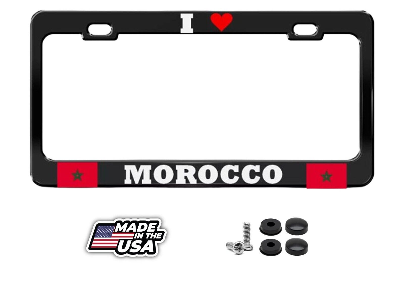 I LOVE HEART MOROCCO FLAG License Plate Frame BLACK MOROCCAN PRIDE Tag ...