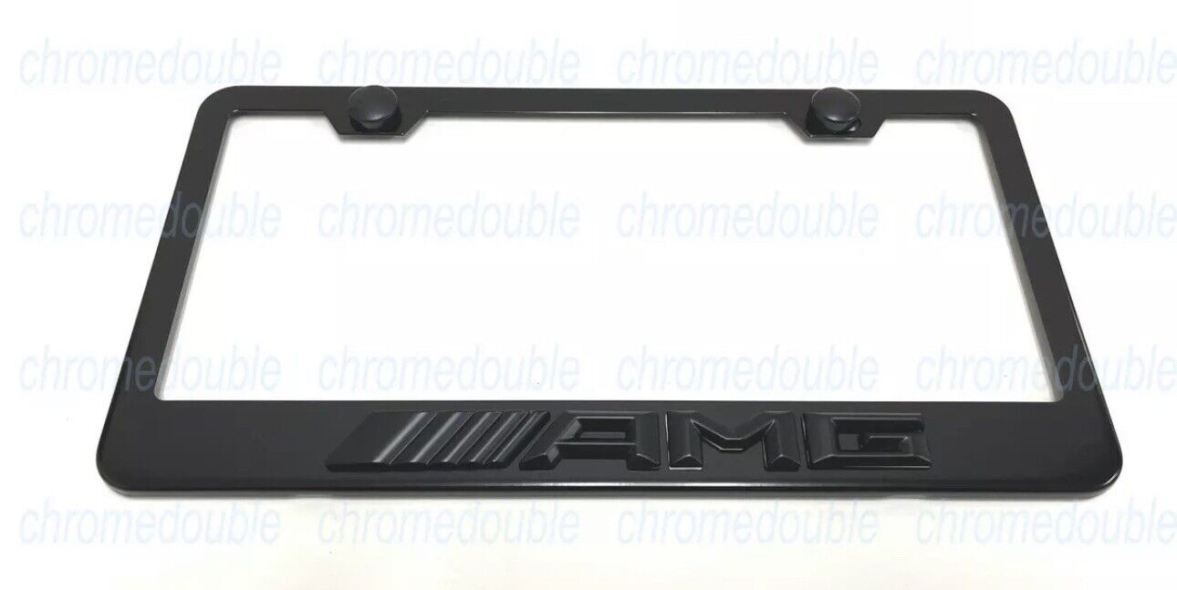 1pc 3D ///AMG Emblem (B) - BLACK Stainless Steel License Plate Frame w ...