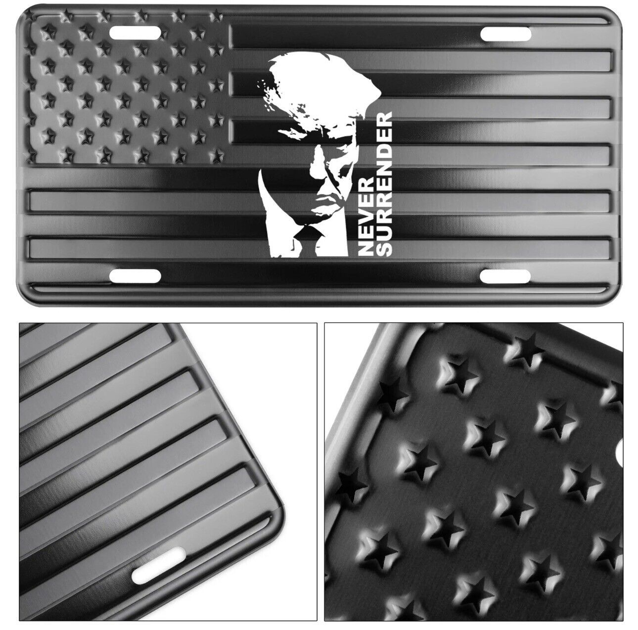 Never Surrender embossed american flag license plate Laser Etched ...