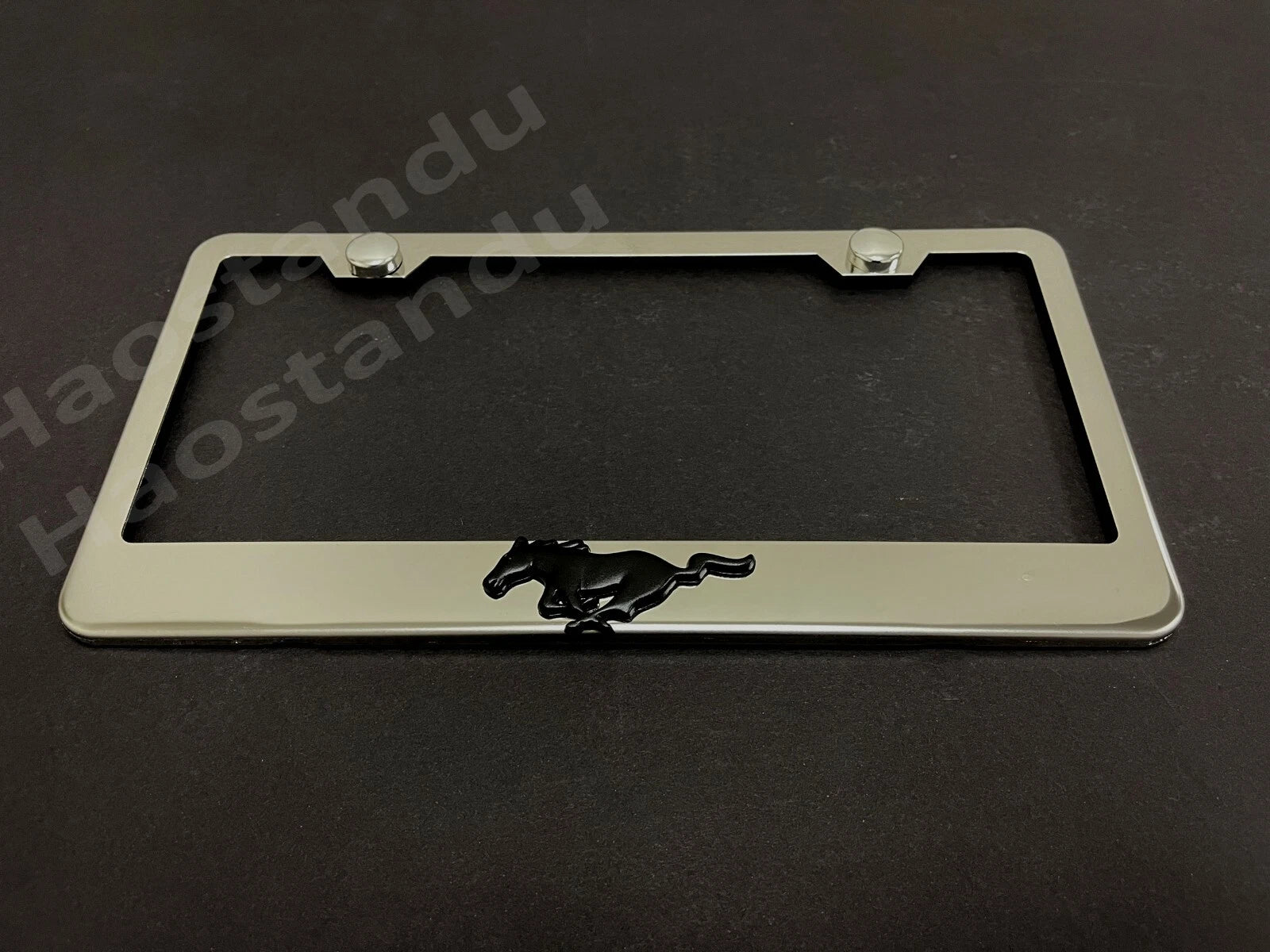 1x (Black) HORSE PONY 3D Emblem STAINLESS STEEL License Plate Frame Holder