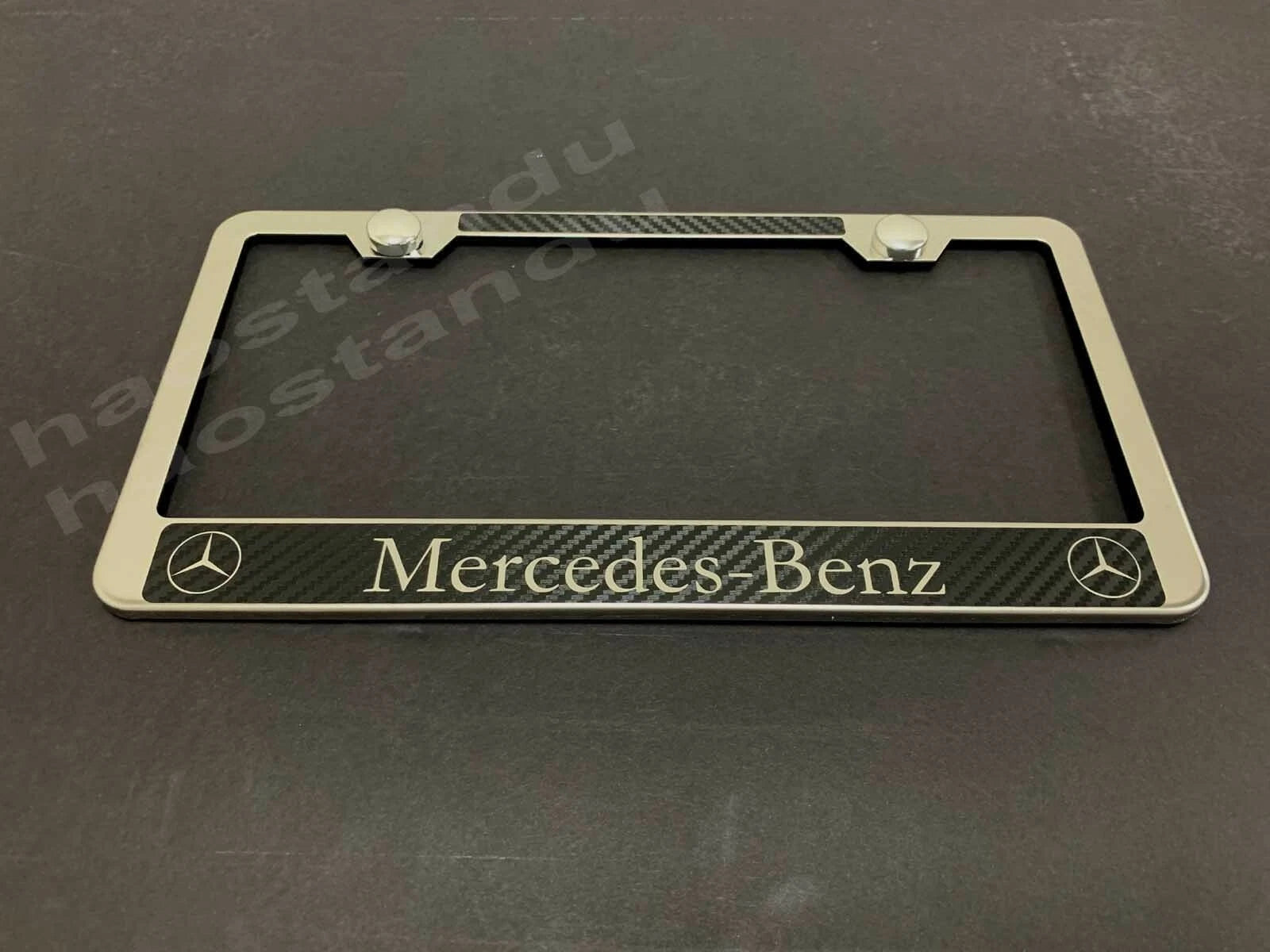 1x Mercedes withLOGO STAINLESS STEEL LICENSE PLATE FRAME w/Carbon Fiber ...