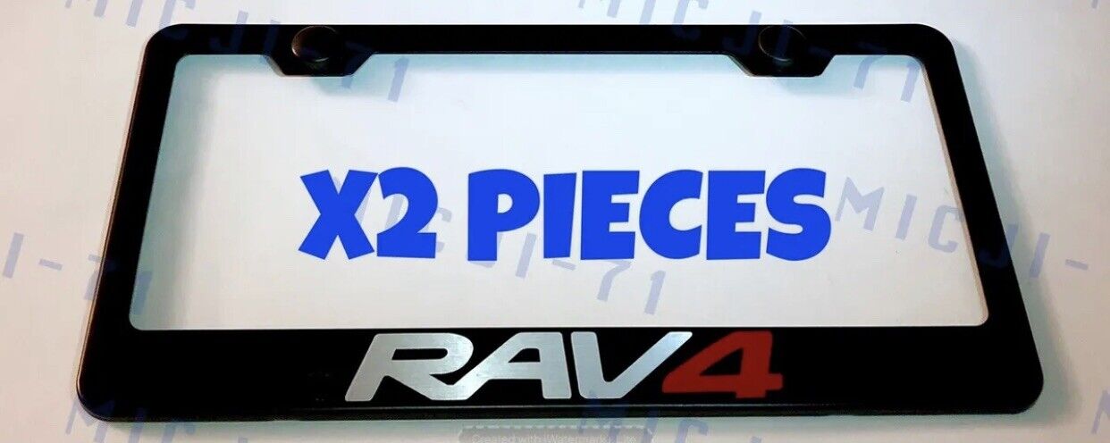 X2 Rav4 Stainless Steel Black License Plate Frame Rust Free W/ Caps