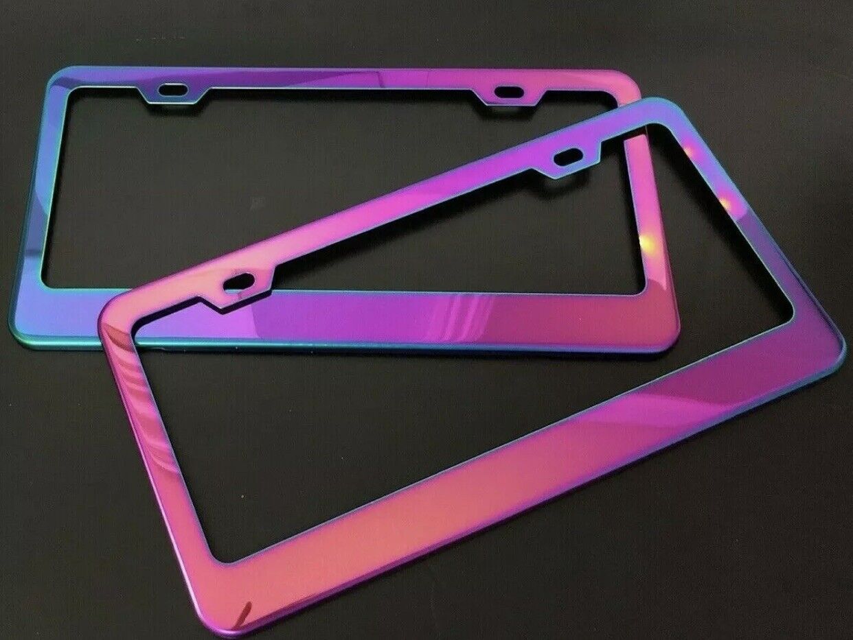 x2 Universal NEO Stainless Steel License Plate Frame With 4 Plastic ...