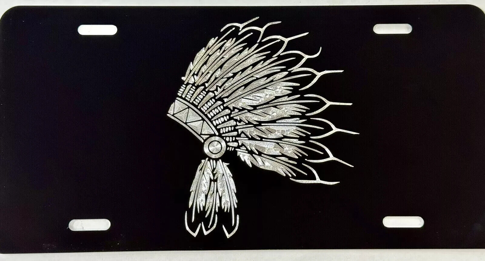 Engraved Native Indians Hat Car Tag Etched Black Metal License Plate ...