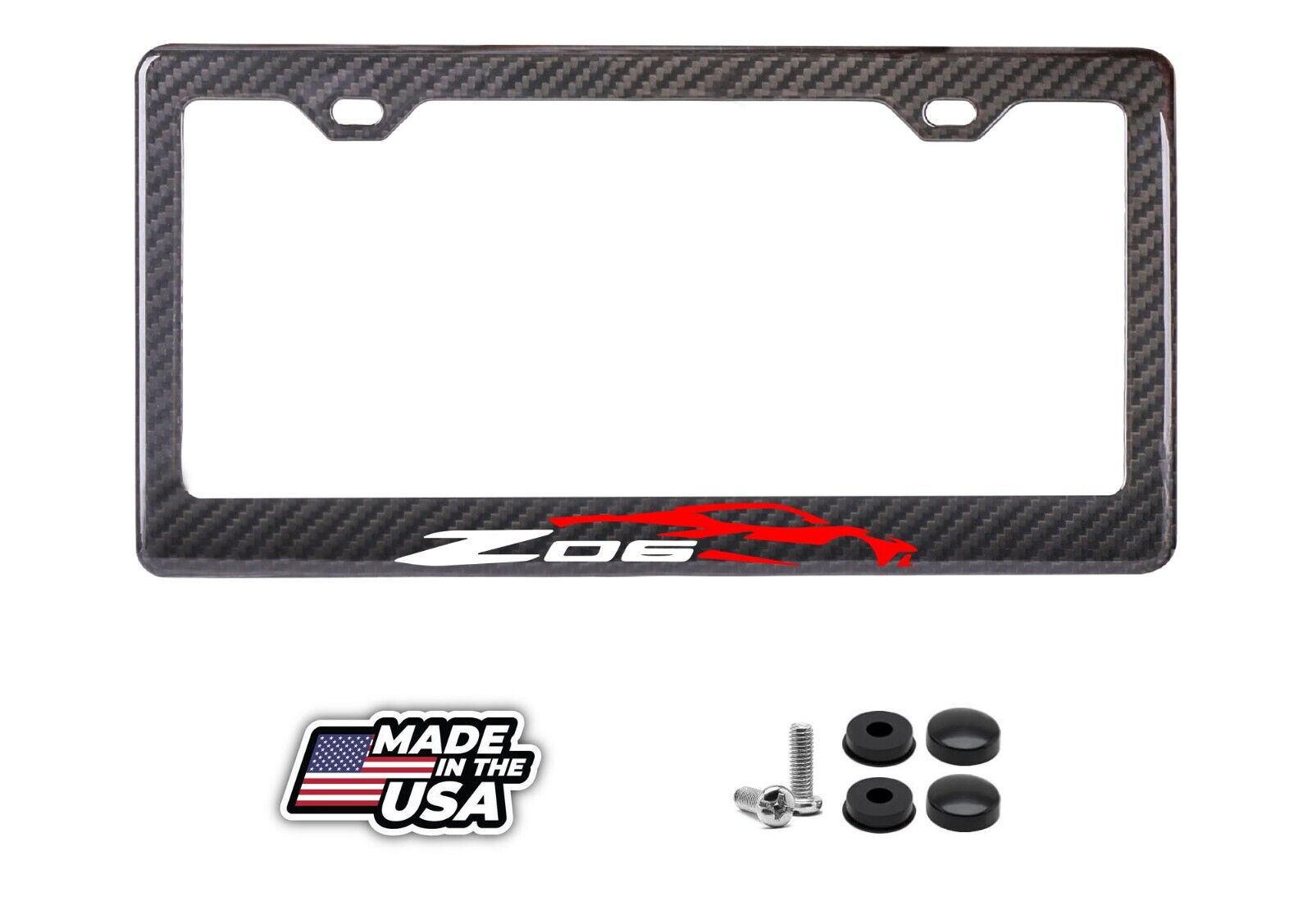 Reflective Corvette z06 C8 Black 100% Carbon Fiber License Plate Frame