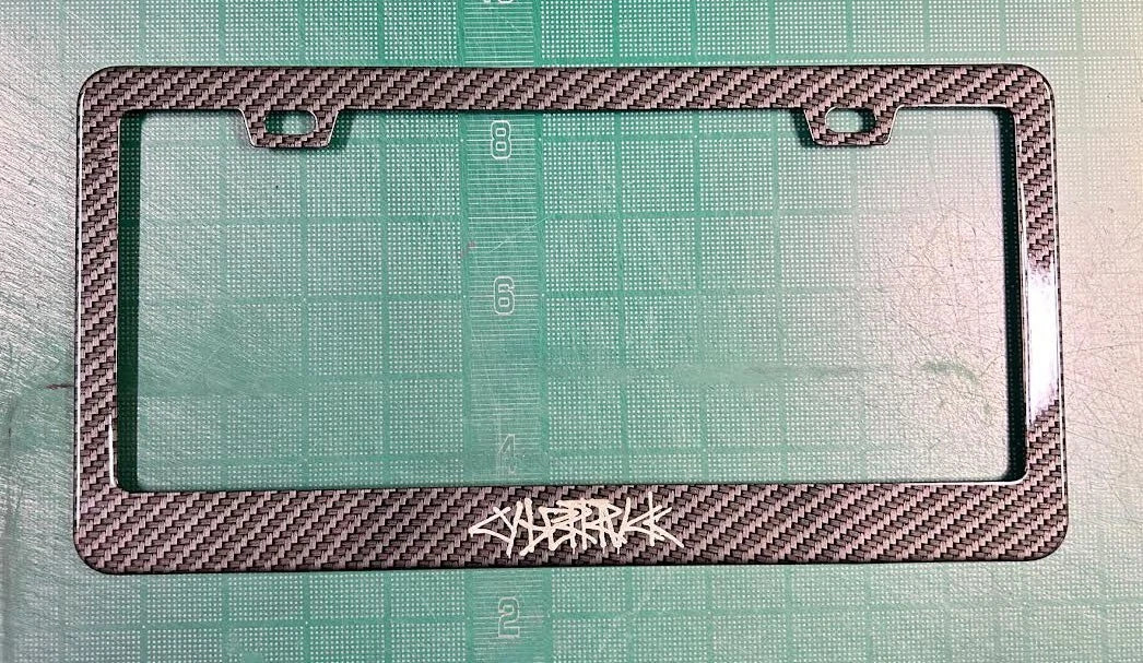 laser engraved Cybertruck Stainless License Plate Frame CarbonFiber Pattern