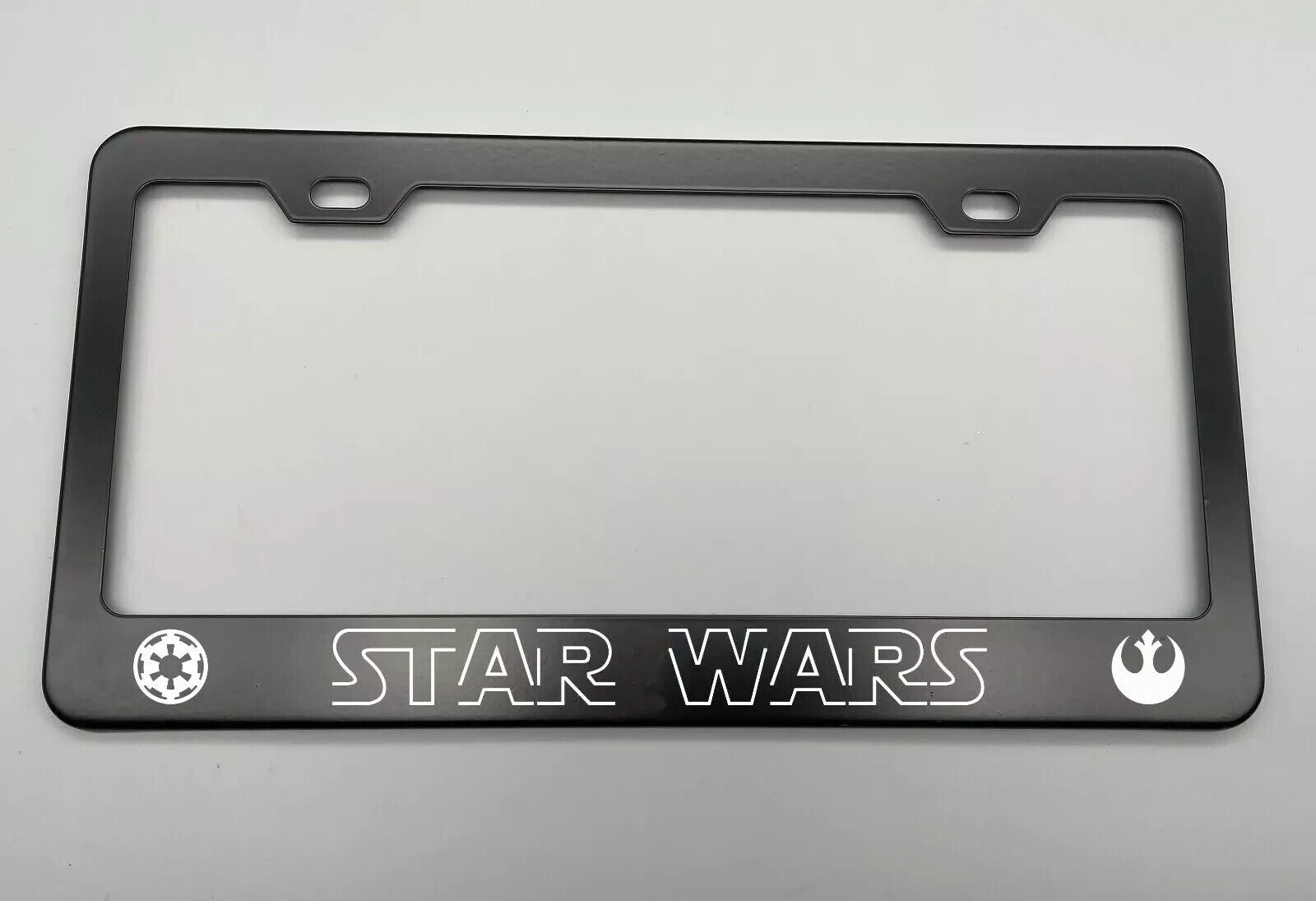 laser engraved Star Wars BLACK Stainless Metal License Plate Frame