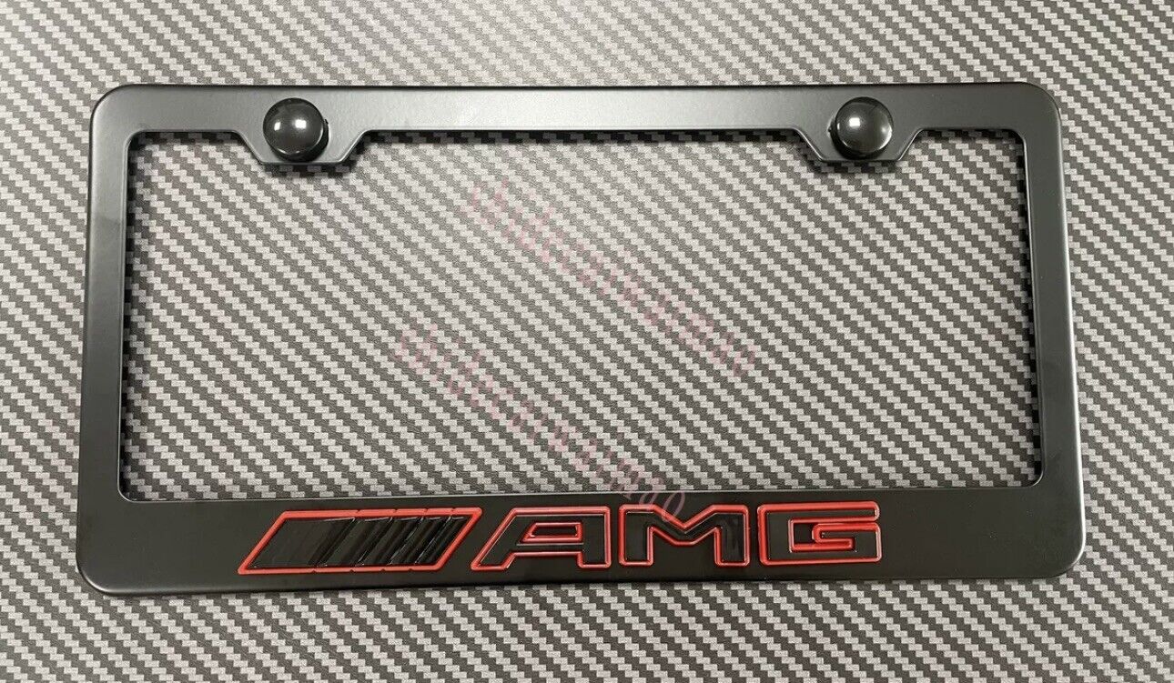1x (black/red) AMG 3D Emblem BLACK Stainless License Plate Frame RUST FREE