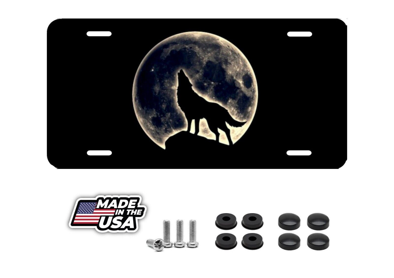 White Moon, Wolf, License Plate New Car Tag Metal Aluminum, USA, Black ...