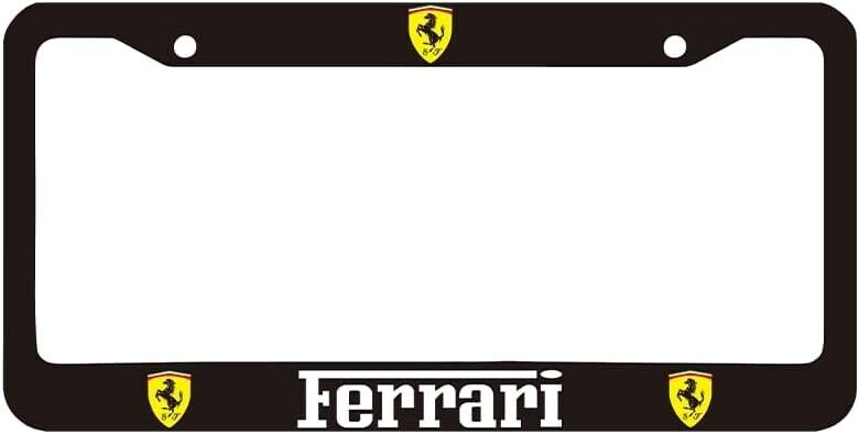 Black "FERRARI" Black & White License Plate Frame
