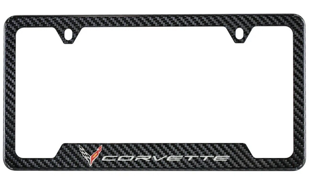GM OEM License Plate Frame in Carbon Fiber with Corvette Crossed Flags Logo