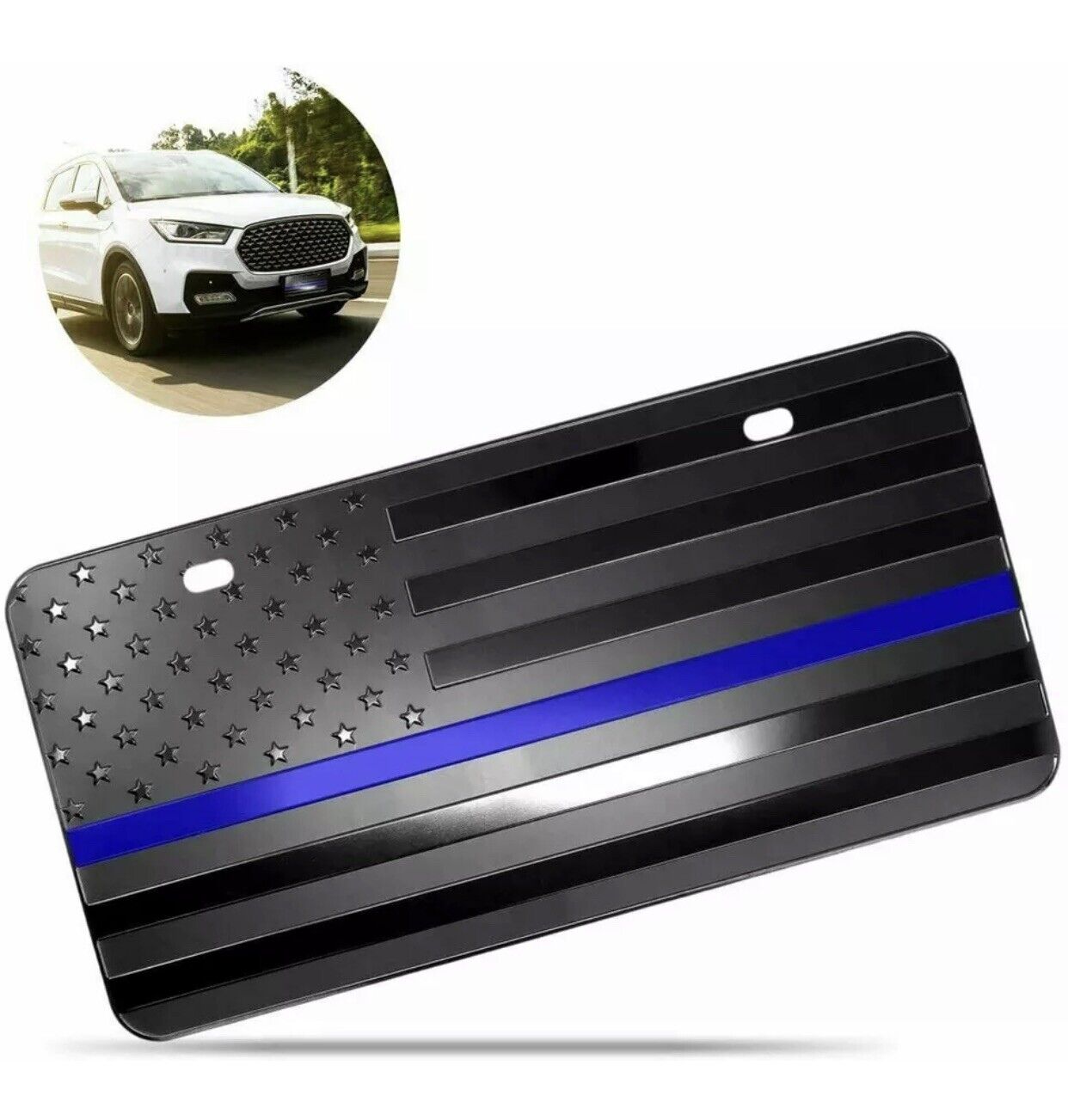 Zone Tech Tactical Blue Line Police American Flag License Plate Matte ...