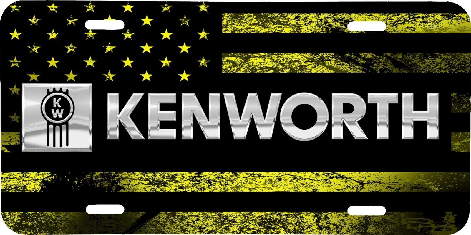 KENWORTH SEMI TRUCK LOGO YELLOW AMERICAN FLAG LOOK VEHICLE LICENSE PLA ...