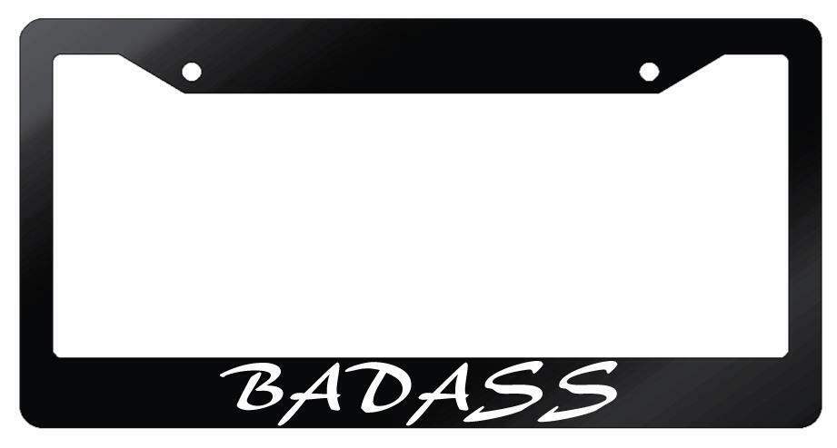 Badass (Cursive) Glossy Black Plastic License Plate Frame Mod ...