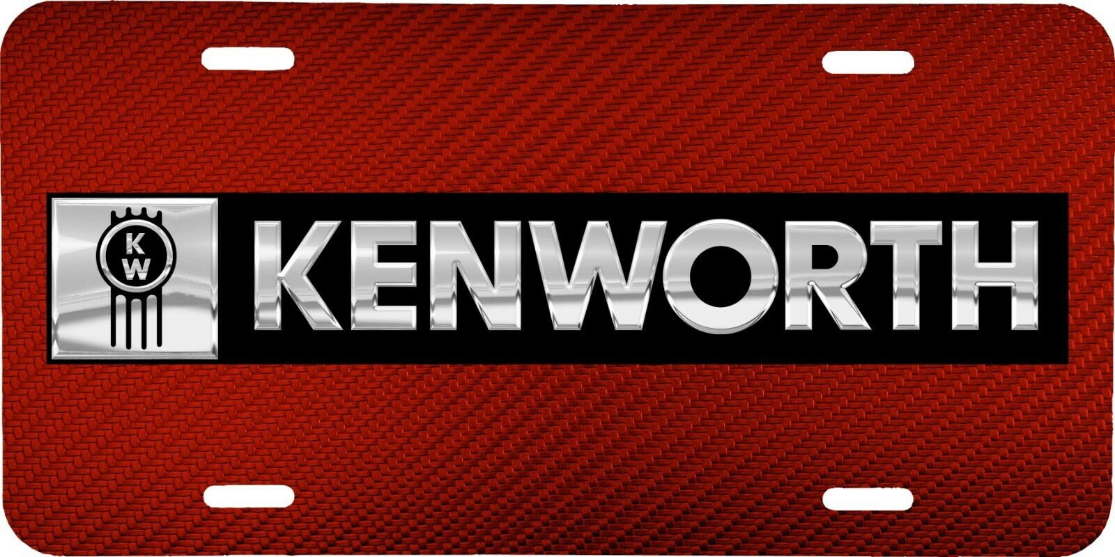 KENWORTH SEMI TRUCK LOGO RED CARBON FIBER LOOK VEHICLE LICENSE PLATE F ...