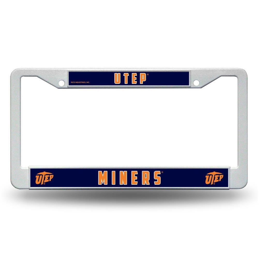 NCAA Utep Miners White Plastic License Plate Frame