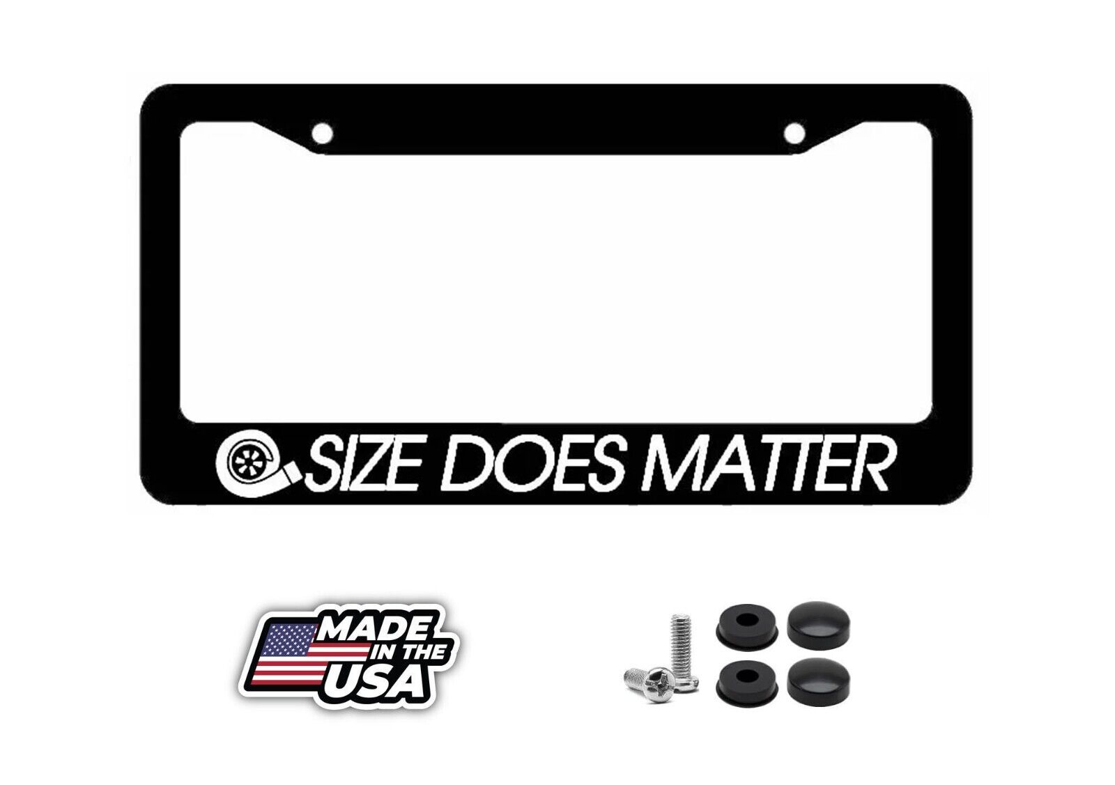 Size Does Matter Turbo Boosted Funny Dope JDM Black License Plate Frame