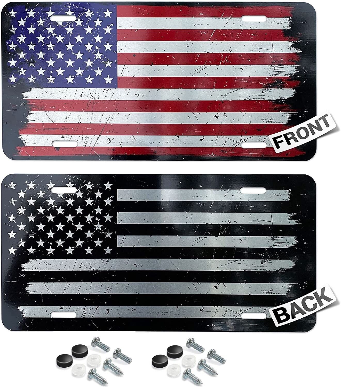 Double Sided Brushed Aluminum American Flag License Plate Including ...