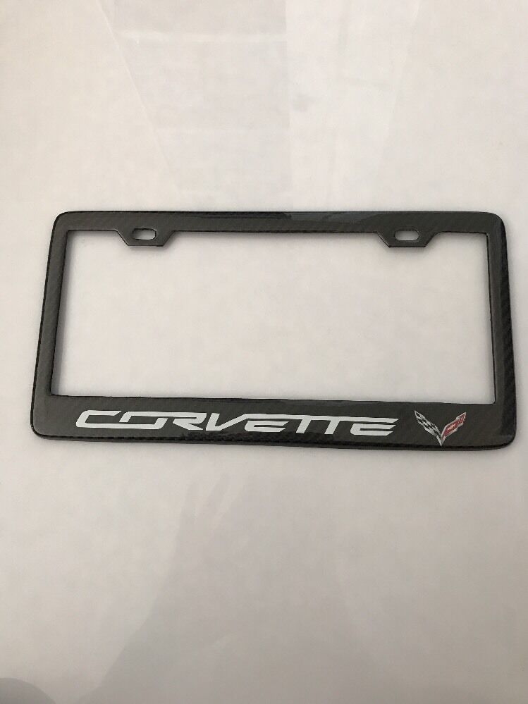 NEW!! REFLECTIVE BLACK Carbon Fiber Corvette License Plate Frame Z06 ...